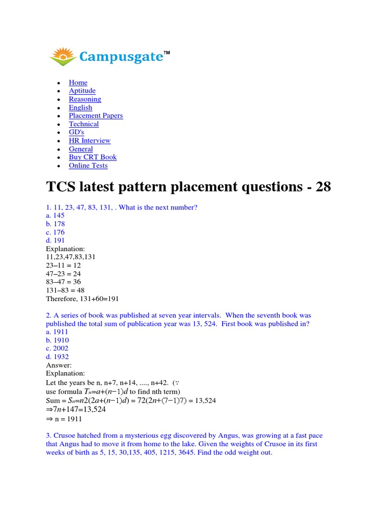 TCS Latest Pattern Placement Questions - 28 | PDF | Area | Rectangle