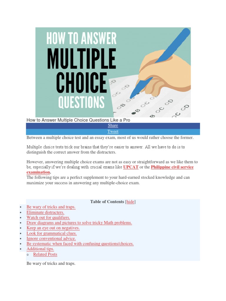 How To Answer Multiple Choice Questions | PDF | Multiple Choice | Test ...