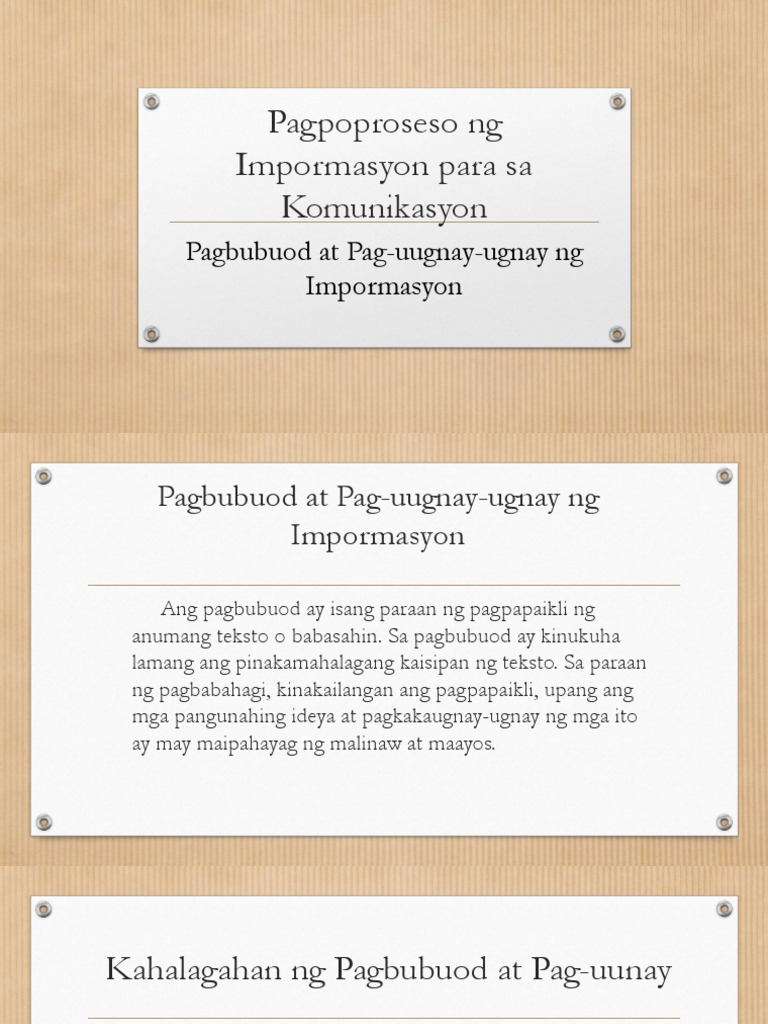 Pagbubuod at Pag Uugnay Ugnay