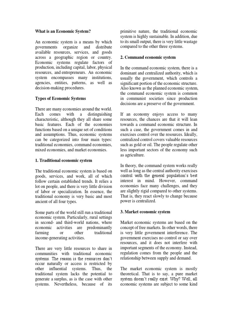 What Is An Economic System | PDF | Economic System | Market Economy