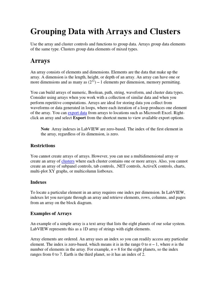 Grouping Data With Arrays and Clusters | Download Free PDF | Array Data Type | Array Data Structure