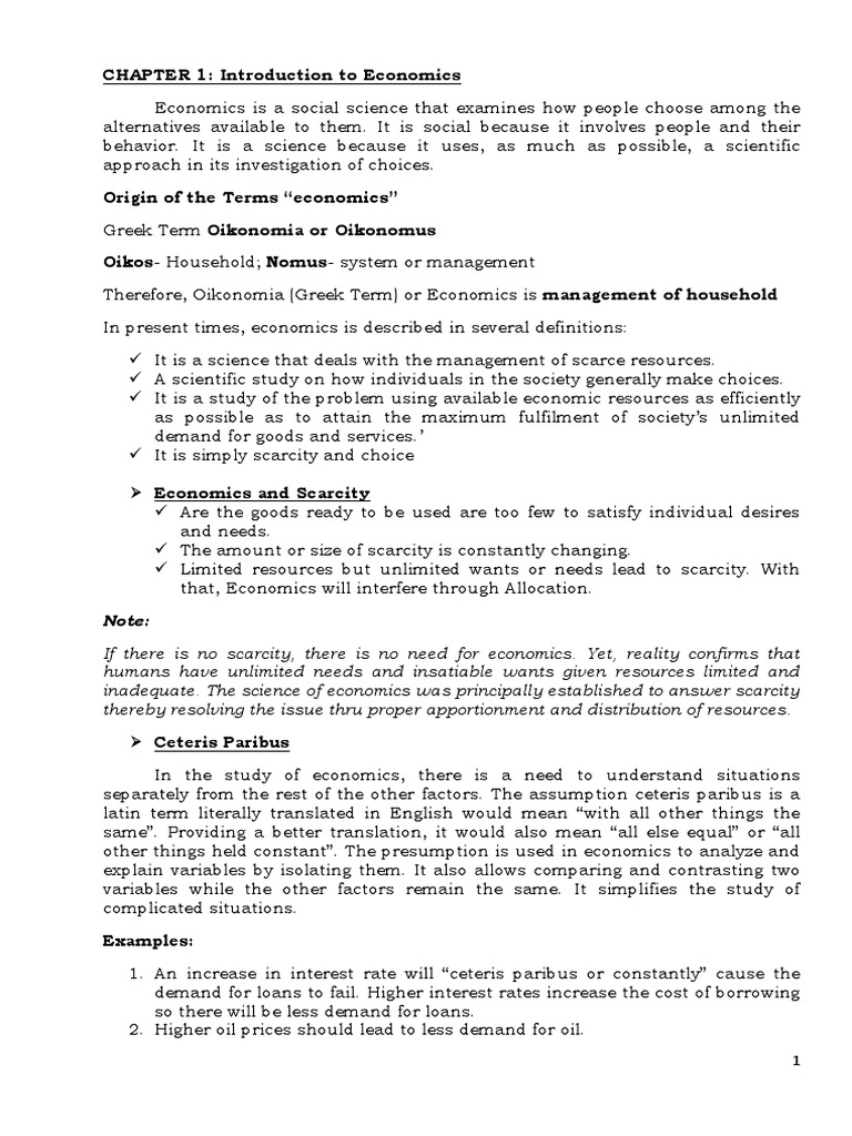 Microeconimics Handout Chapter 1 | PDF | Market Economy | Supply And Demand