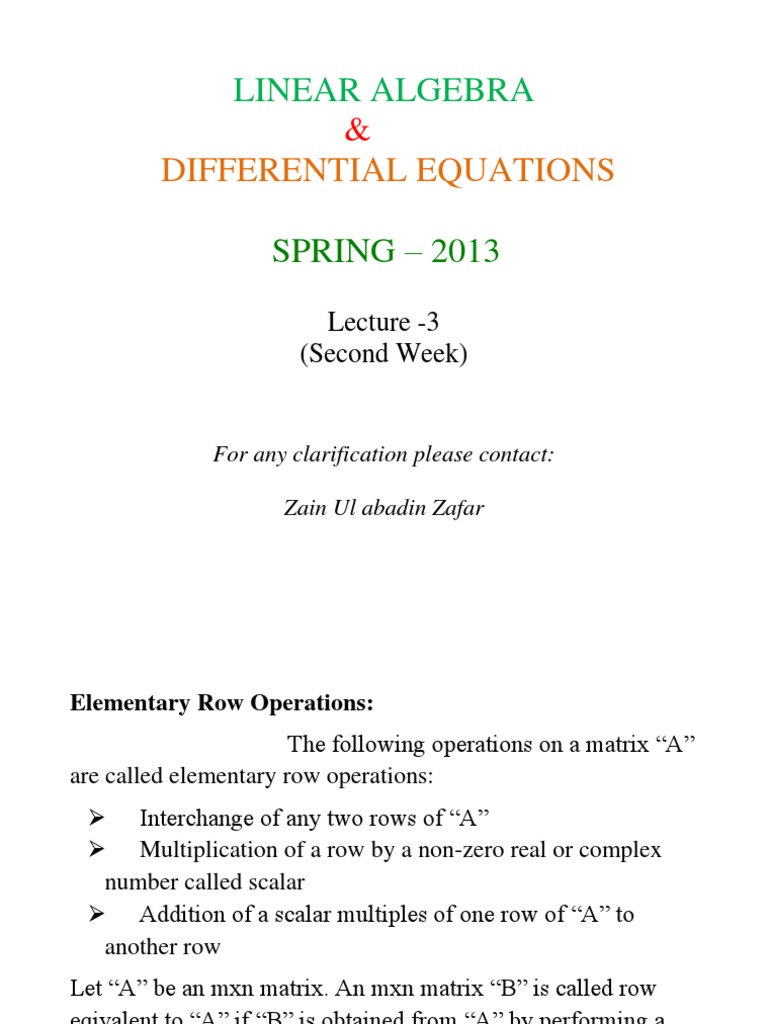 Linear Algebra: Differential Equations | PDF | Matrix (Mathematics ...