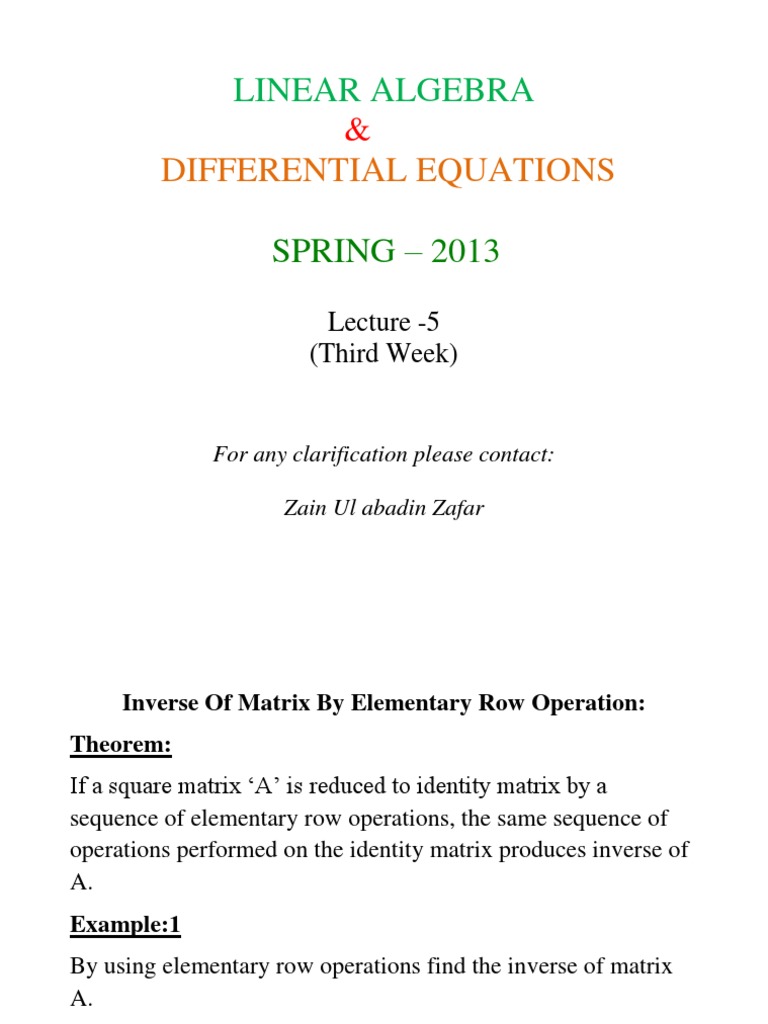 Linear Algebra: Differential Equations | PDF | Matrix (Mathematics ...