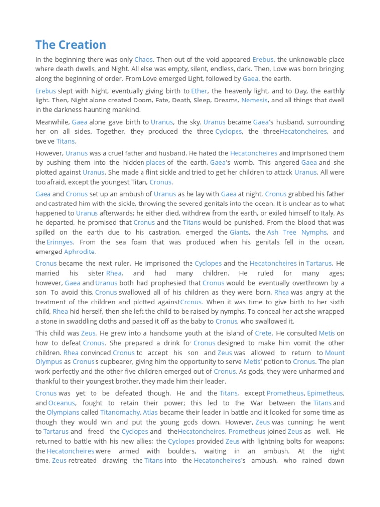 The Creation: Greek Methology - Odt | PDF | Ancient Greek Religion ...