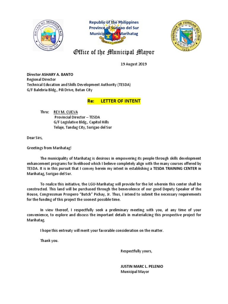 Tesda Letter of Intent | PDF