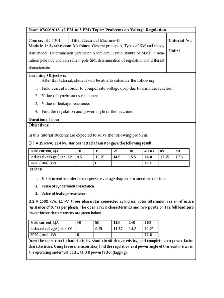 Voltage Regulation Problems in Synchronous Machines | PDF | Teaching ...