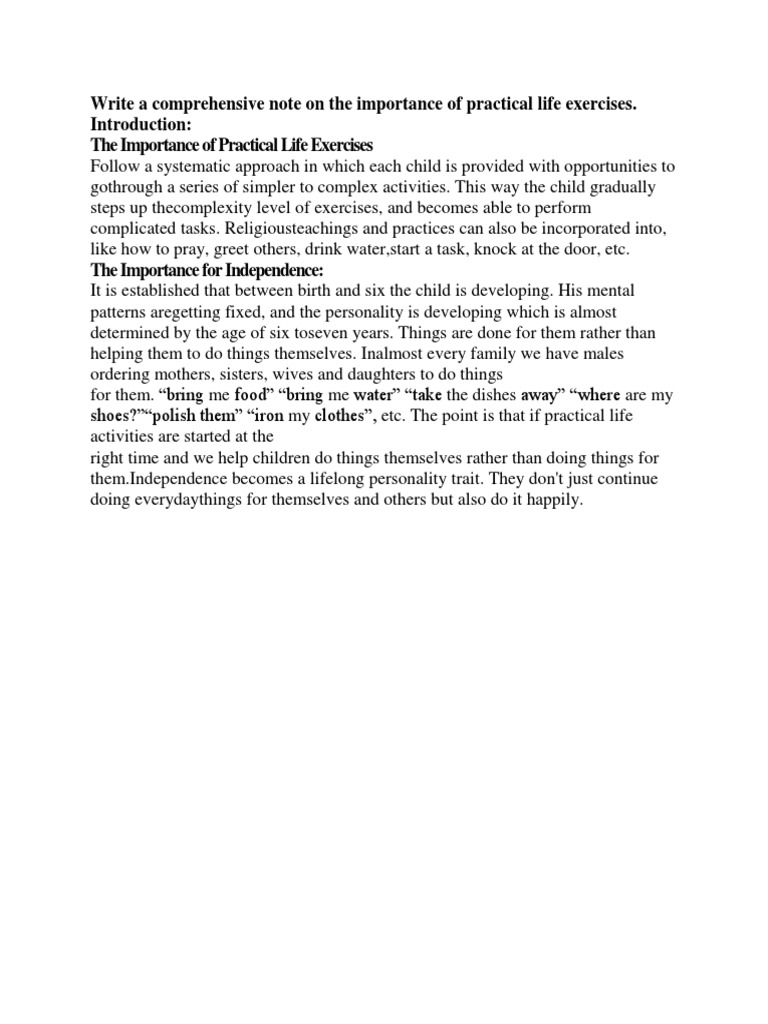 Write A Comprehensive Note On The Importance of Practical Life ...