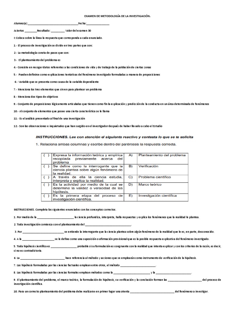 Examen sobre Método Científico y Problemas | PDF | Hipótesis | Método ...