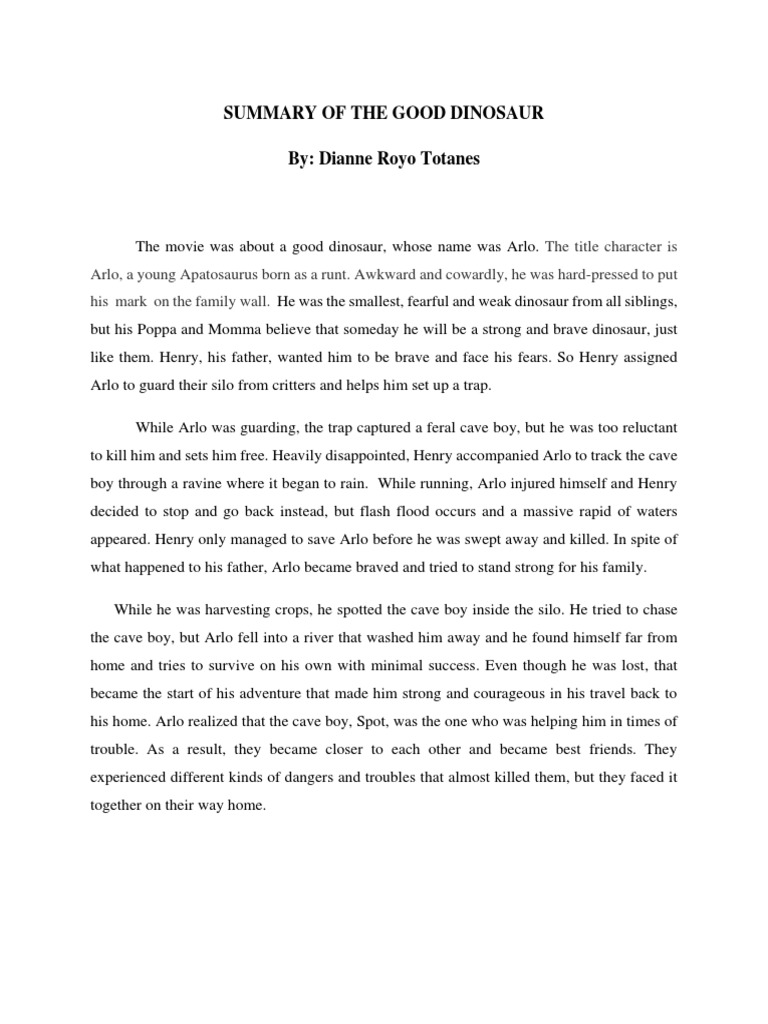 The Good Dinosaur - Outline and Summary | PDF