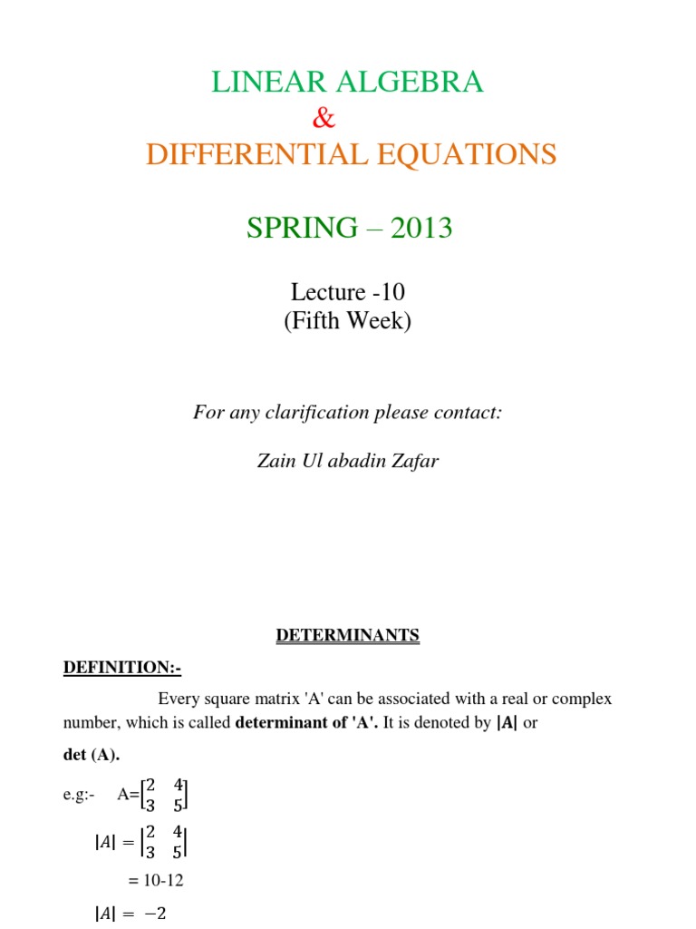 Linear Algebra: Differential Equations | PDF | Determinant | Matrix ...