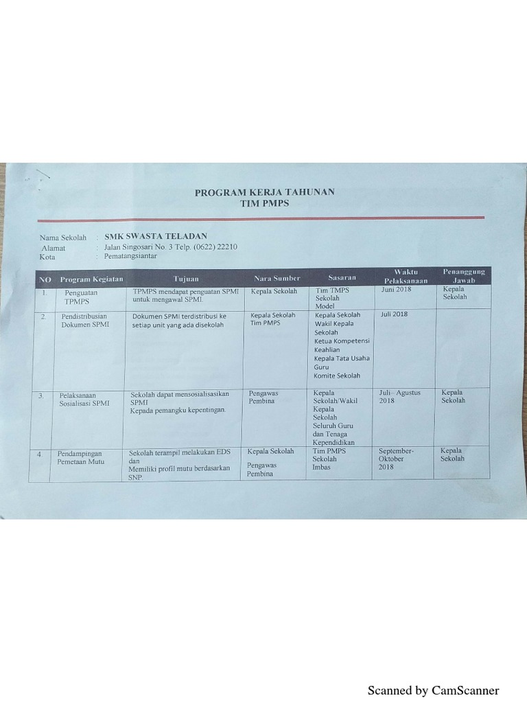 Program Kerja TPMPS | PDF