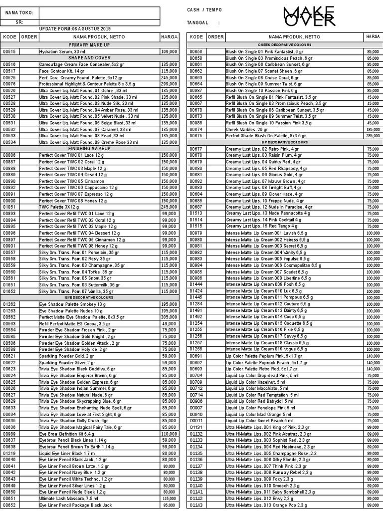 Kode Nama Produk, Netto Harga Kode Nama Produk, Netto: Cheek Decorative ...