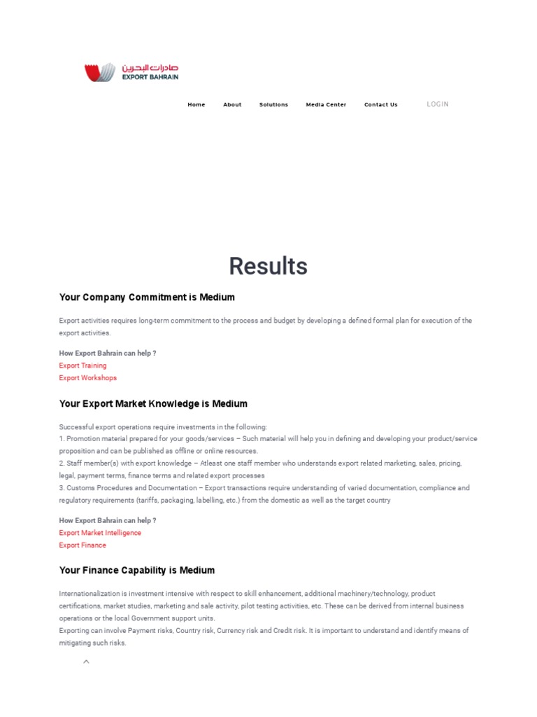 Export Readiness Self-Assessment Test - Export Bahrain | PDF | Exports ...