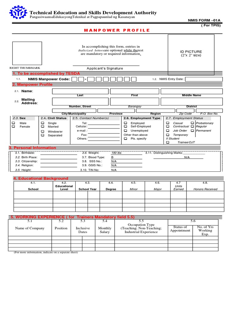 Manpower Profile Form Template | PDF | Employment | Business
