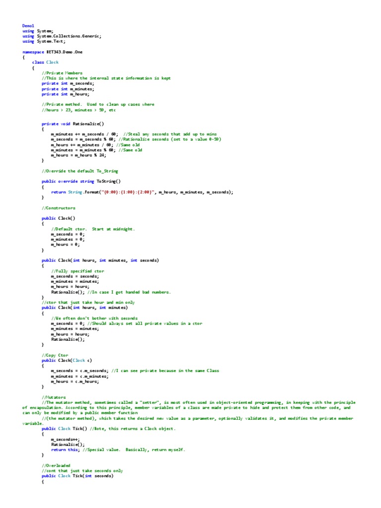 Clock Using Using Using Namespace Class Pdf Method Computer Programming Programming