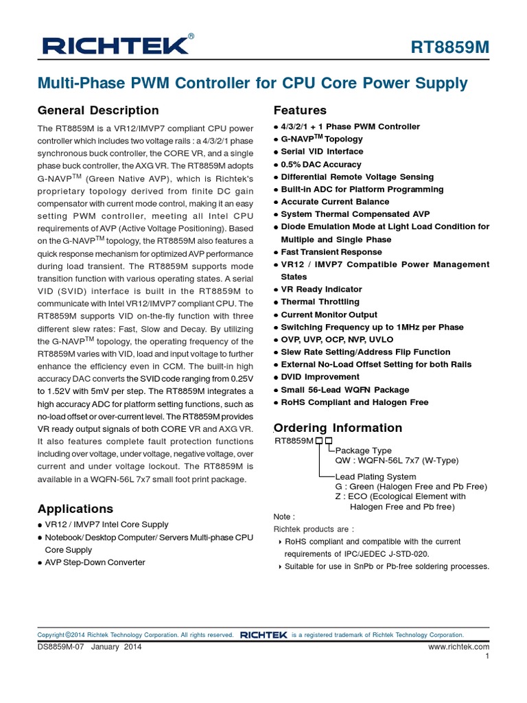 Multi-Phase PWM Controller For CPU Core Power Supply: General ...