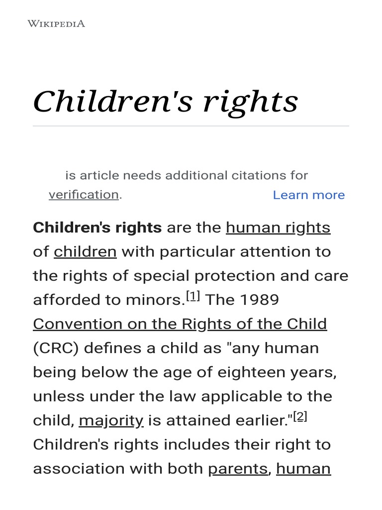 Children's Rights - Wikipedia | PDF | Children's Rights | Convention On ...