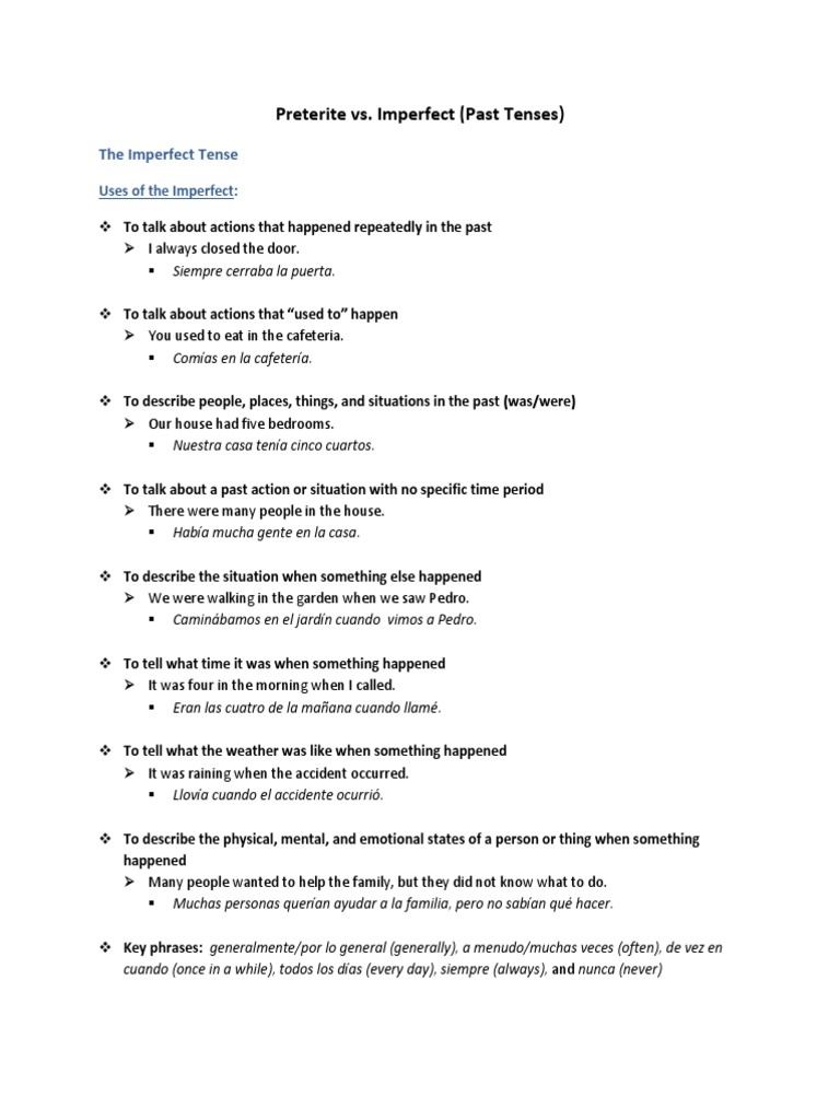 Preterit Vs Imperfect | PDF
