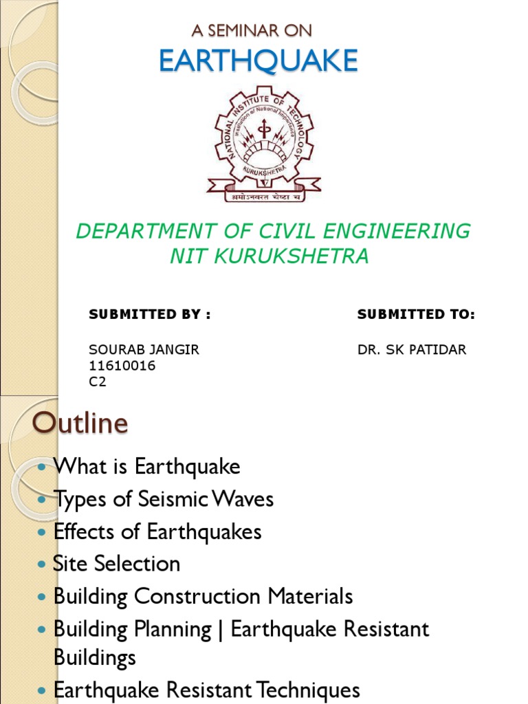 Earthquake: Department of Civil Engineering Nit Kurukshetra | PDF ...