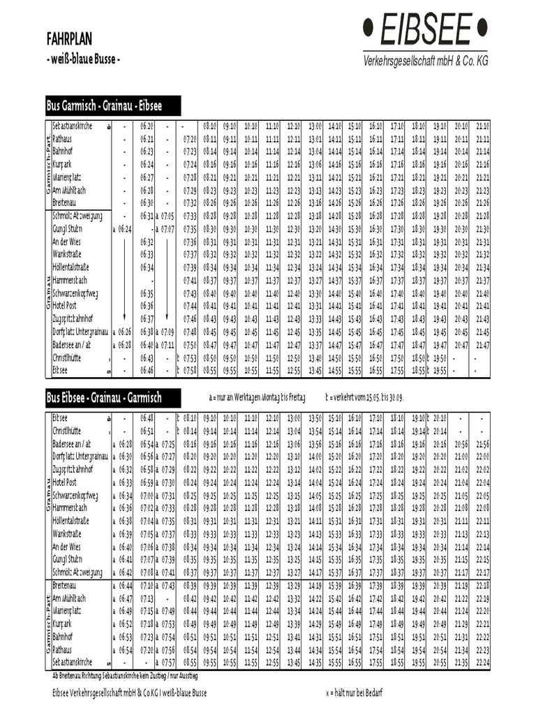 Fahrplan: Bus Garmisch - Grainau - Eibsee | PDF