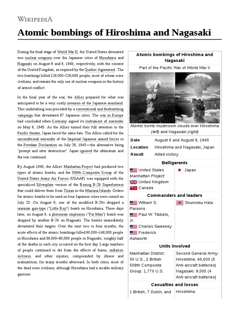 Atomic Bombings of Hiroshima and Nagasaki | PDF | Atomic Bombings Of ...