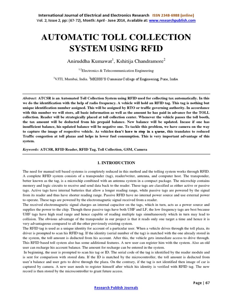 Automatic Toll Collection System Using R PDF | PDF | Toll Road | Radio ...