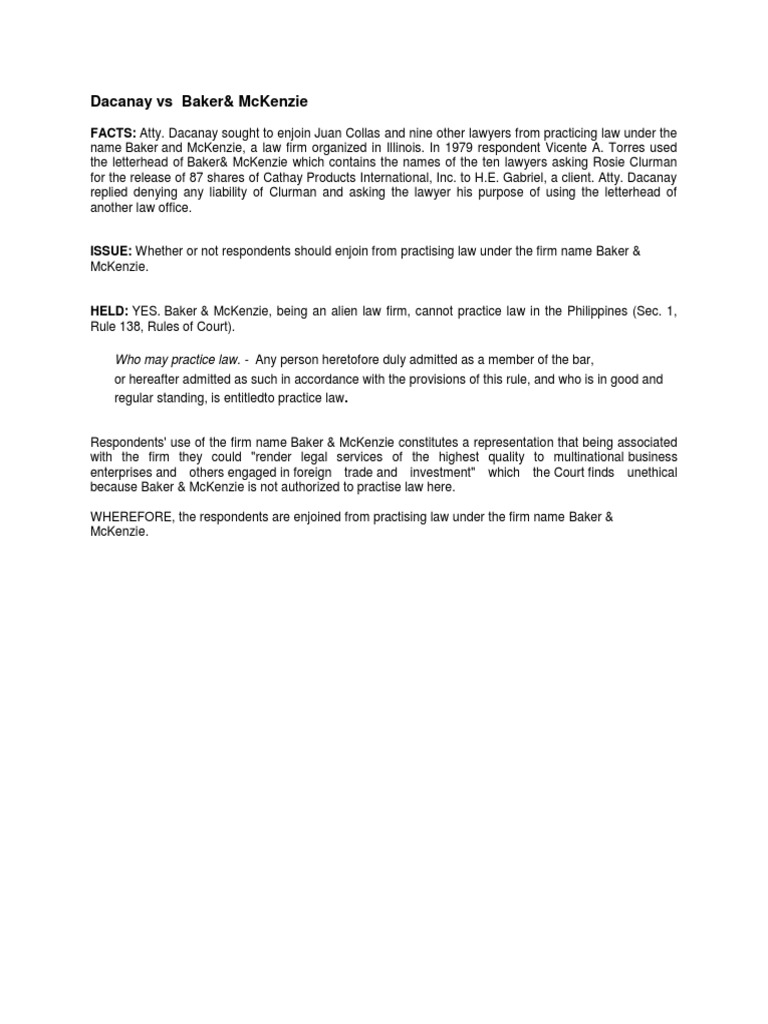 Dacanay Vs BakerandMcKenzie | PDF