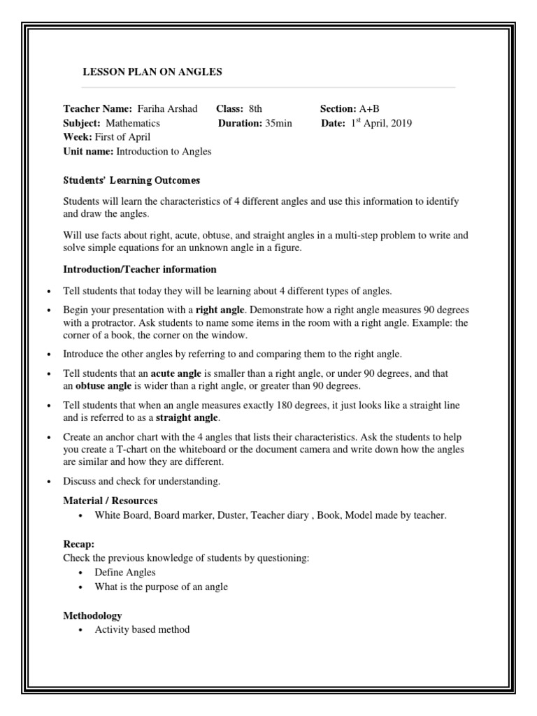 Lesson Plan | PDF | Angle | Lesson Plan