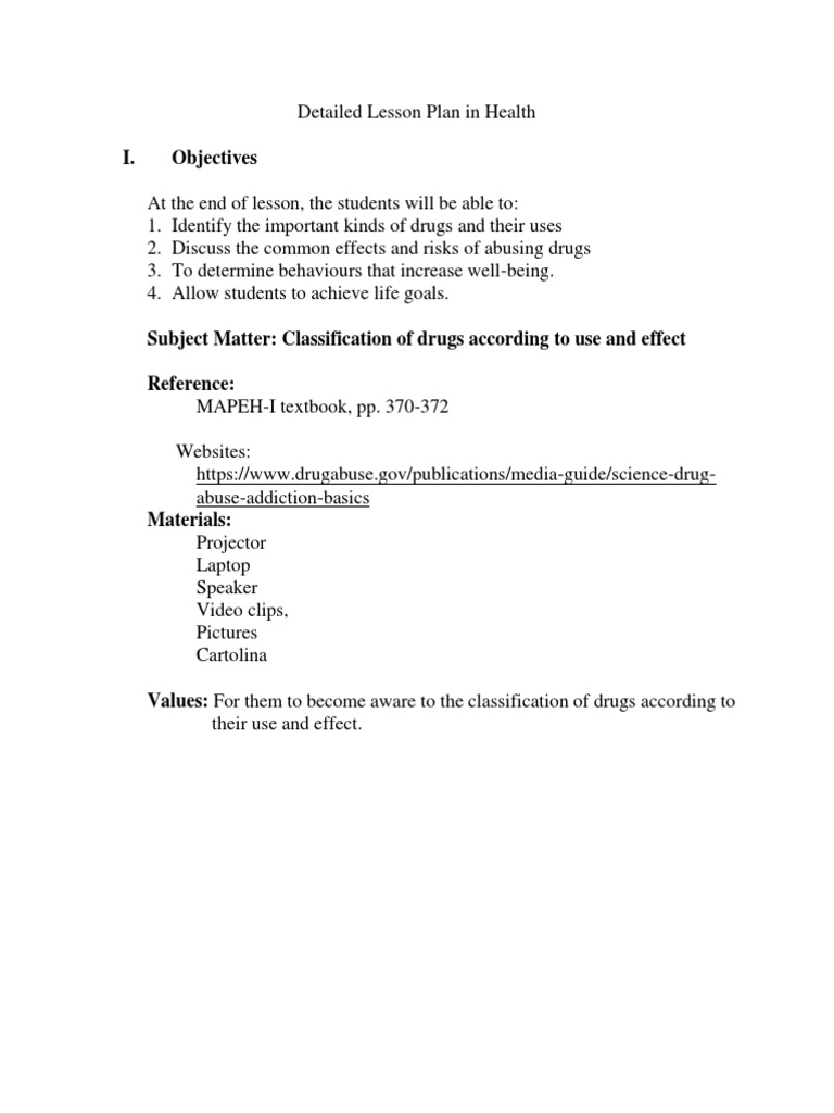 Health Lesson Plan: Drug Classification | PDF | Hallucinogen | Drugs