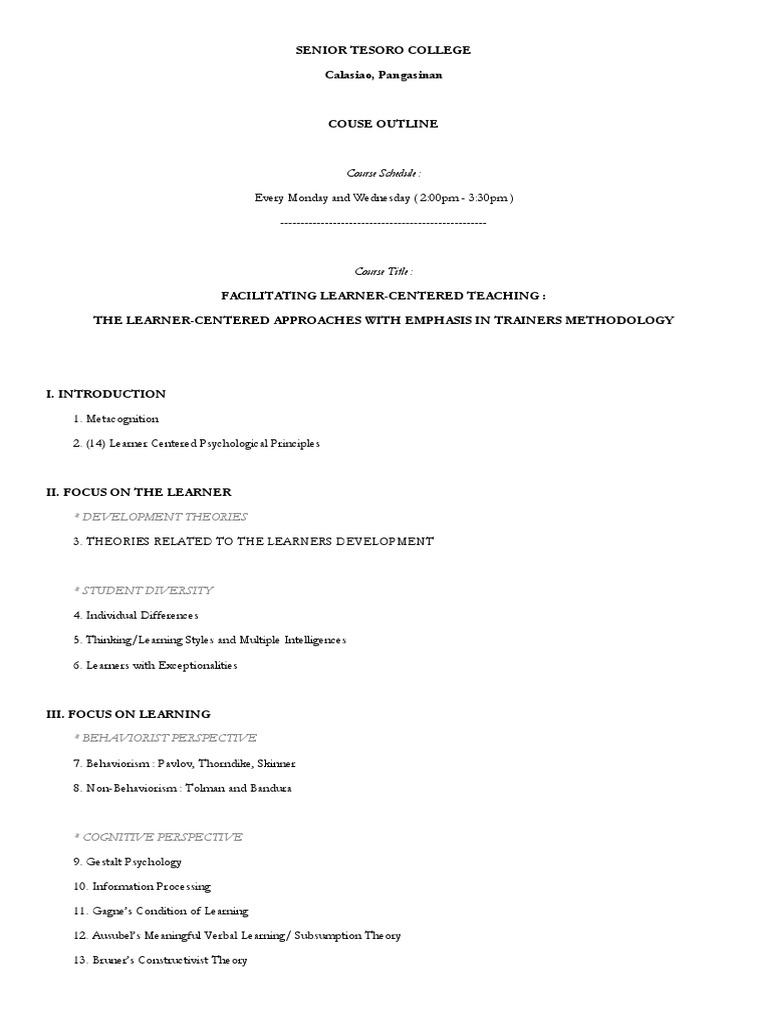 Course Syllabus - Facilitating Learner-Centered Teaching | PDF ...