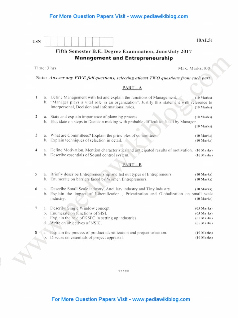 Management and Entrepreneurship Exam Guide | PDF | Entrepreneurship ...