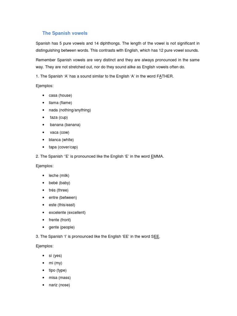 Spanish Vowels and Dipthongs | PDF | Vowel | Phonetics
