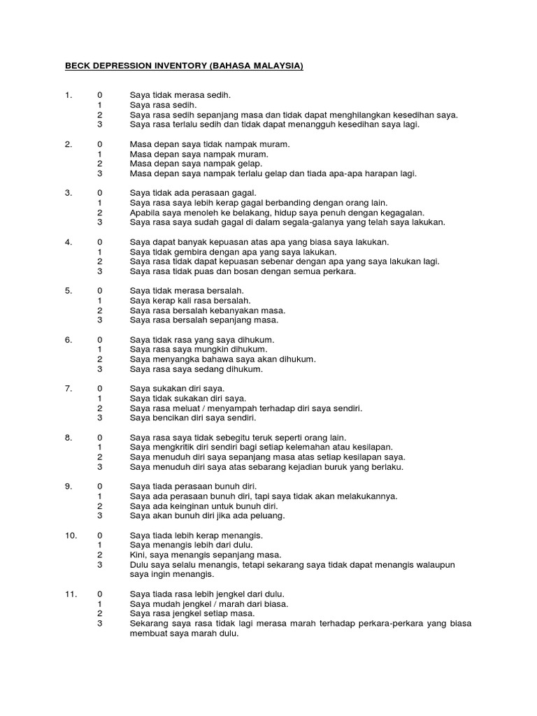 Beck Depression Inventory (BM) | PDF | Pengembangan Diri
