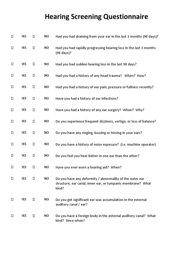 Hearing Screening Questionnaire | PDF
