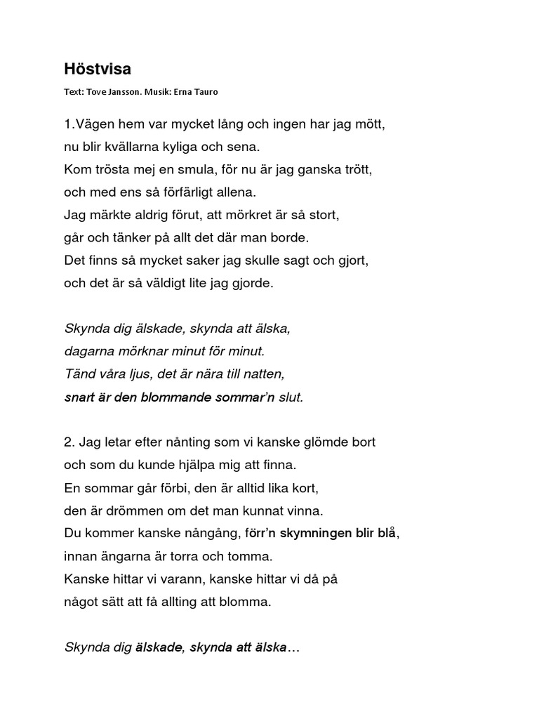 Höstvisa Tove Jansson | PDF