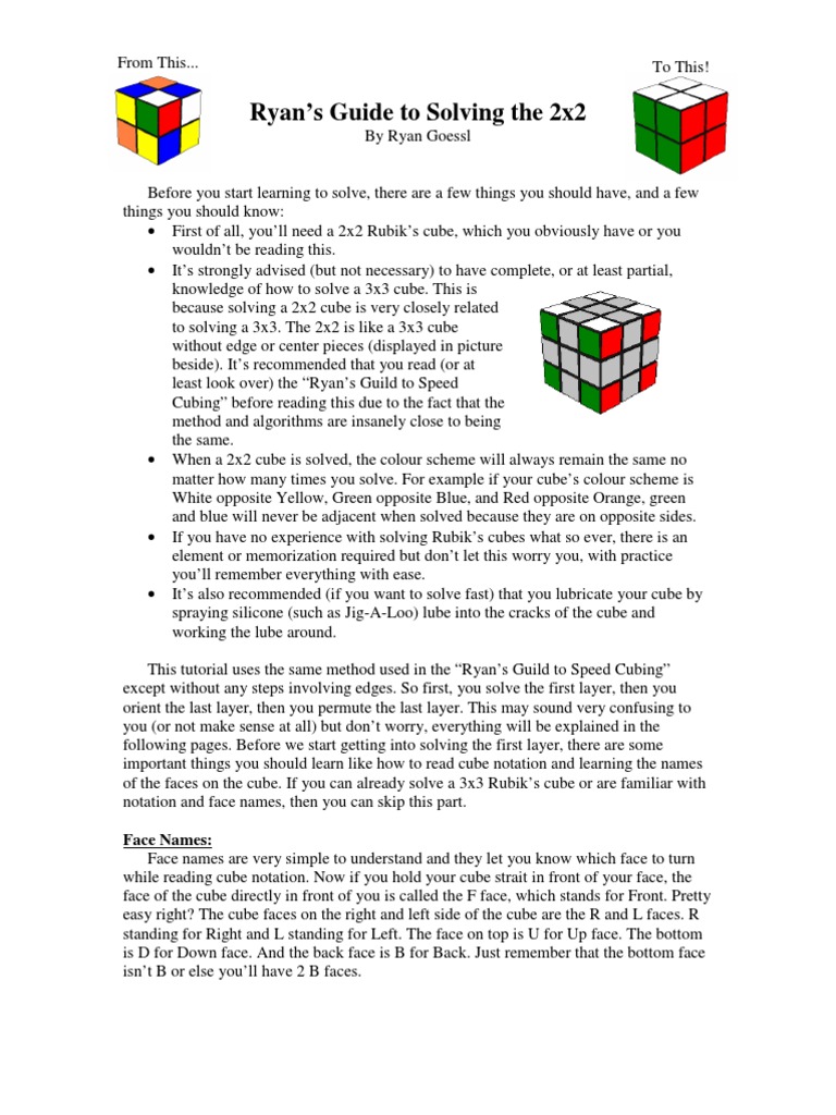 Rubiks Cube 2x2x2 Solving Guide | PDF | Teaching Mathematics
