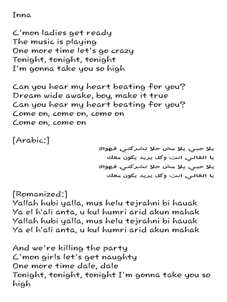 Yalla Song Lyrics by Inna | PDF