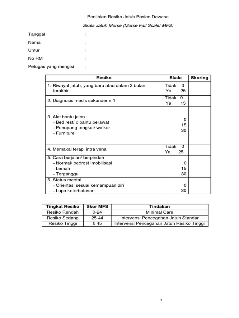 Formulir Asesmen Risiko Jatuh | PDF