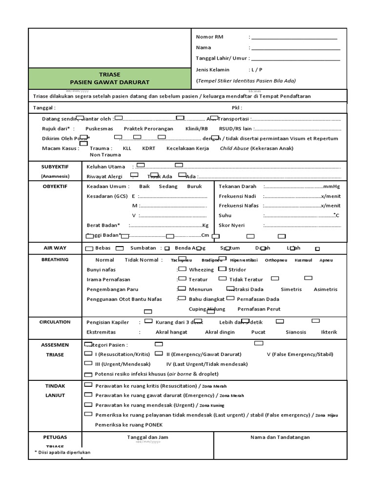 Formulir Triase Pasien Gawat Darurat | PDF