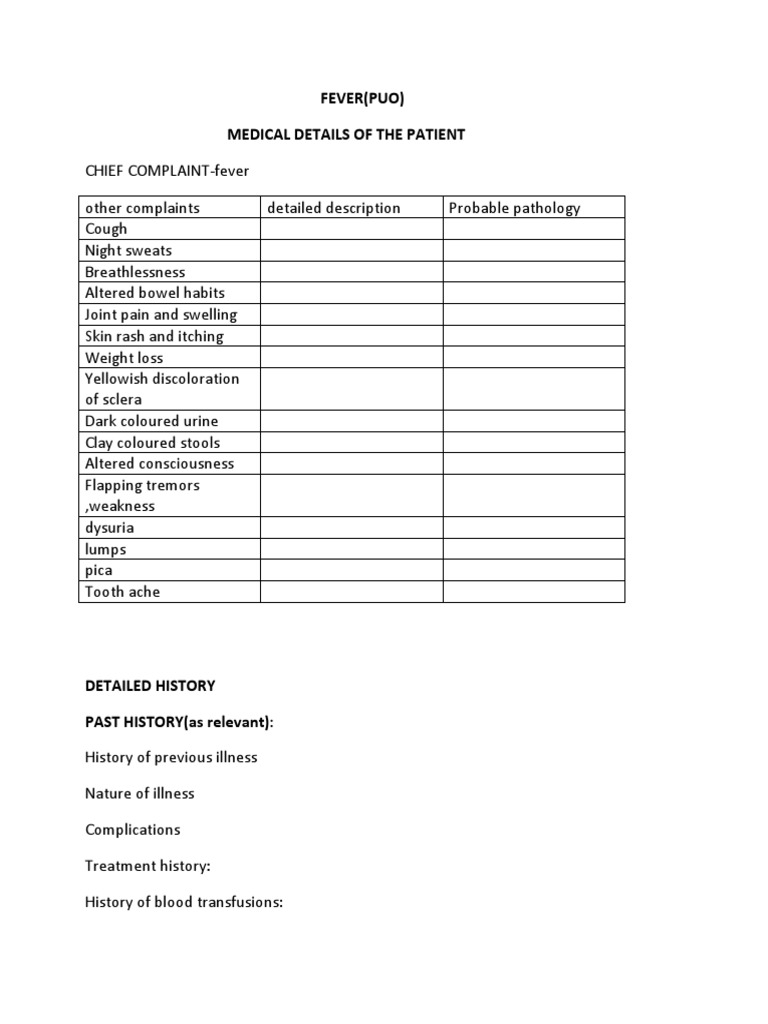 Fever (Puo) Medical Details of The Patient | PDF