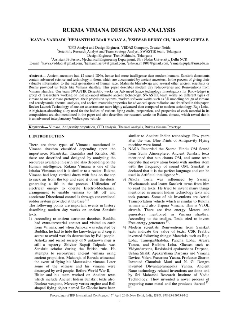 Rukma Vimana Design and Analysis | PDF | Unmanned Aerial Vehicle | Iron