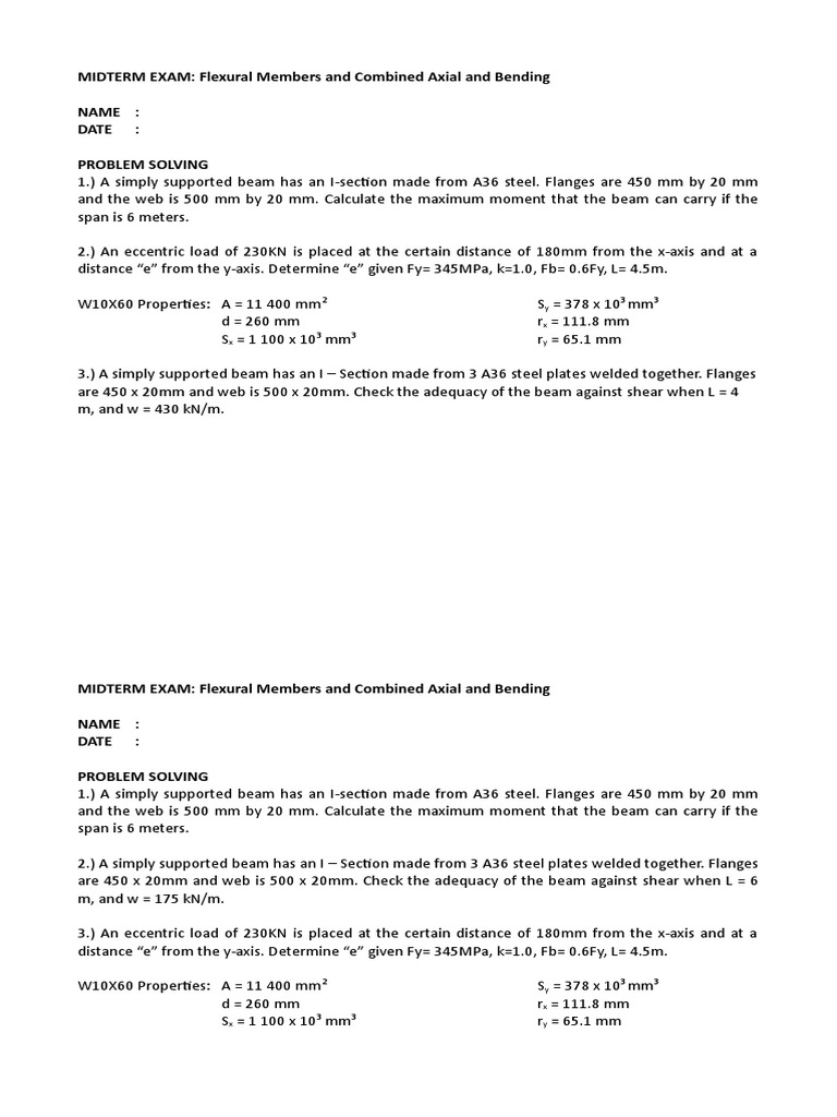 Midterm Exam Steel Design | PDF | Teaching Methods & Materials ...