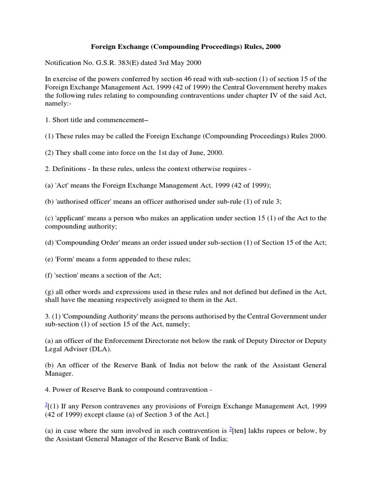 Foreign Exchange (Compounding Proceedings) Rules, 2000 | Download Free ...