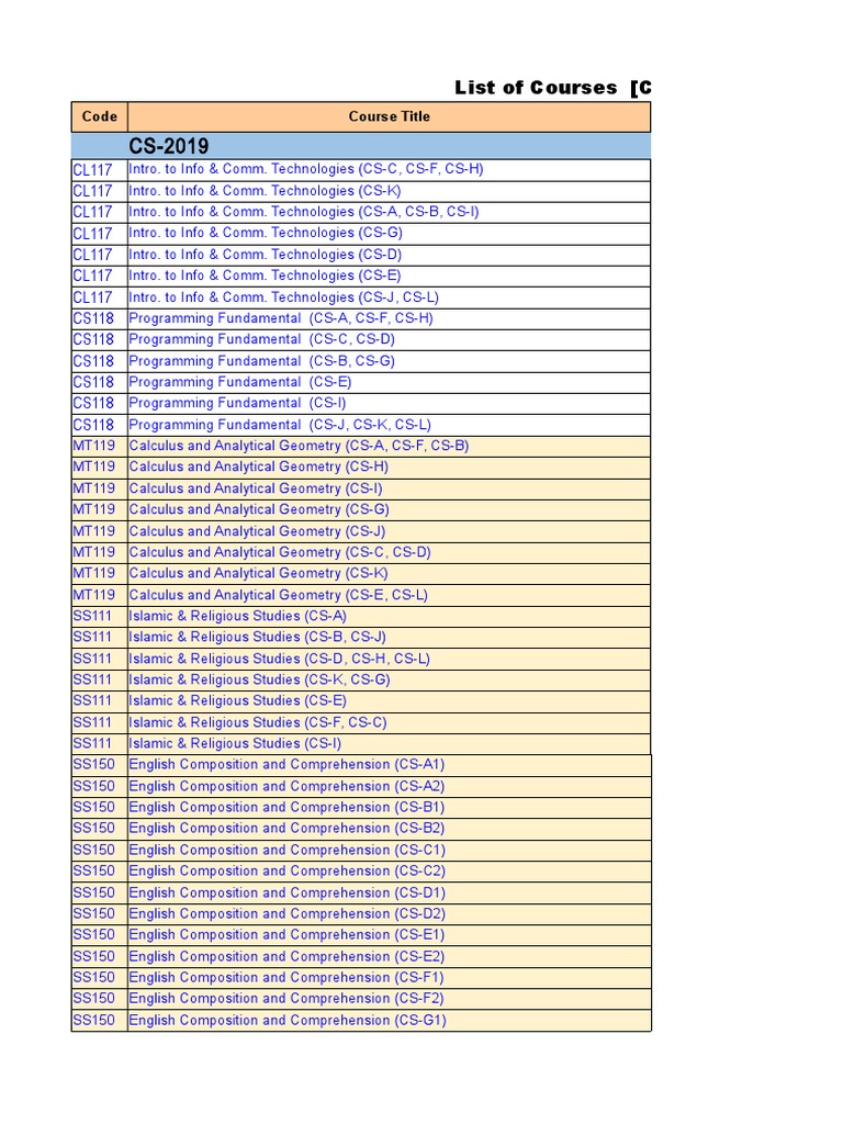 CS Time Table List of Courses (Fall 2019) V 1.0 | PDF | Computer ...