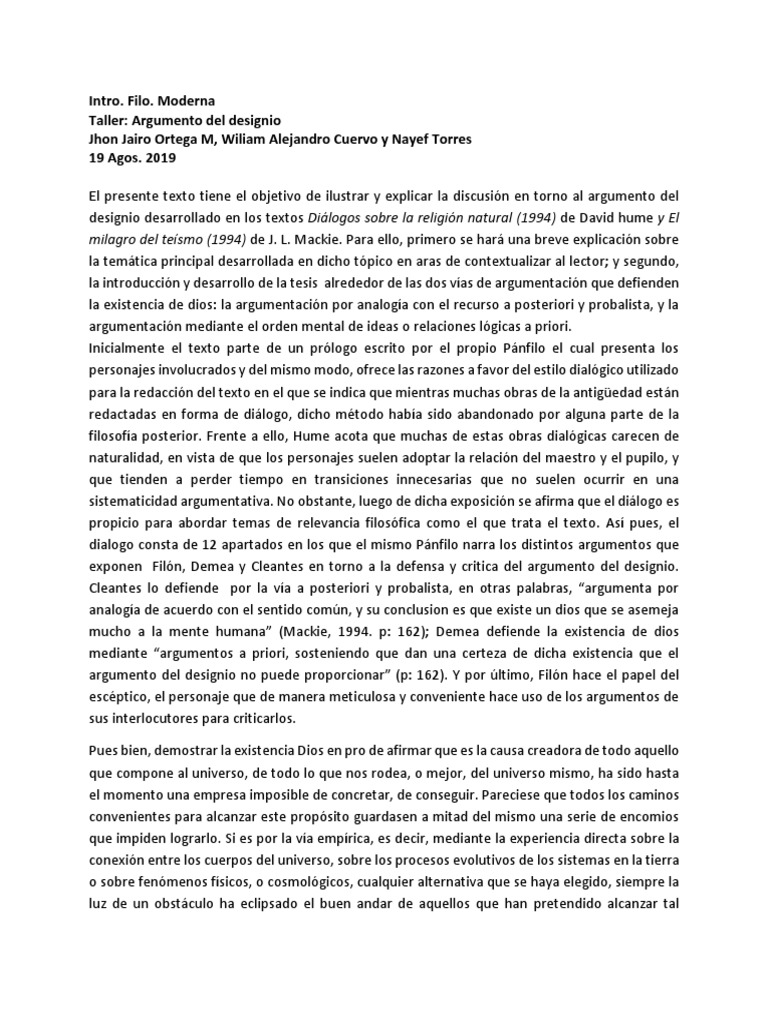 Argumento Del Designio. David Hume | PDF | Analogía | Existencia
