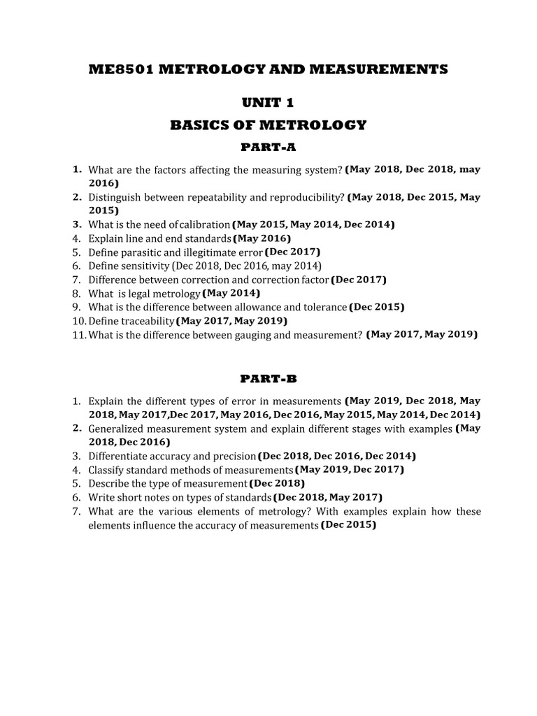 Metrology Important Questions | PDF | Scientific Observation ...