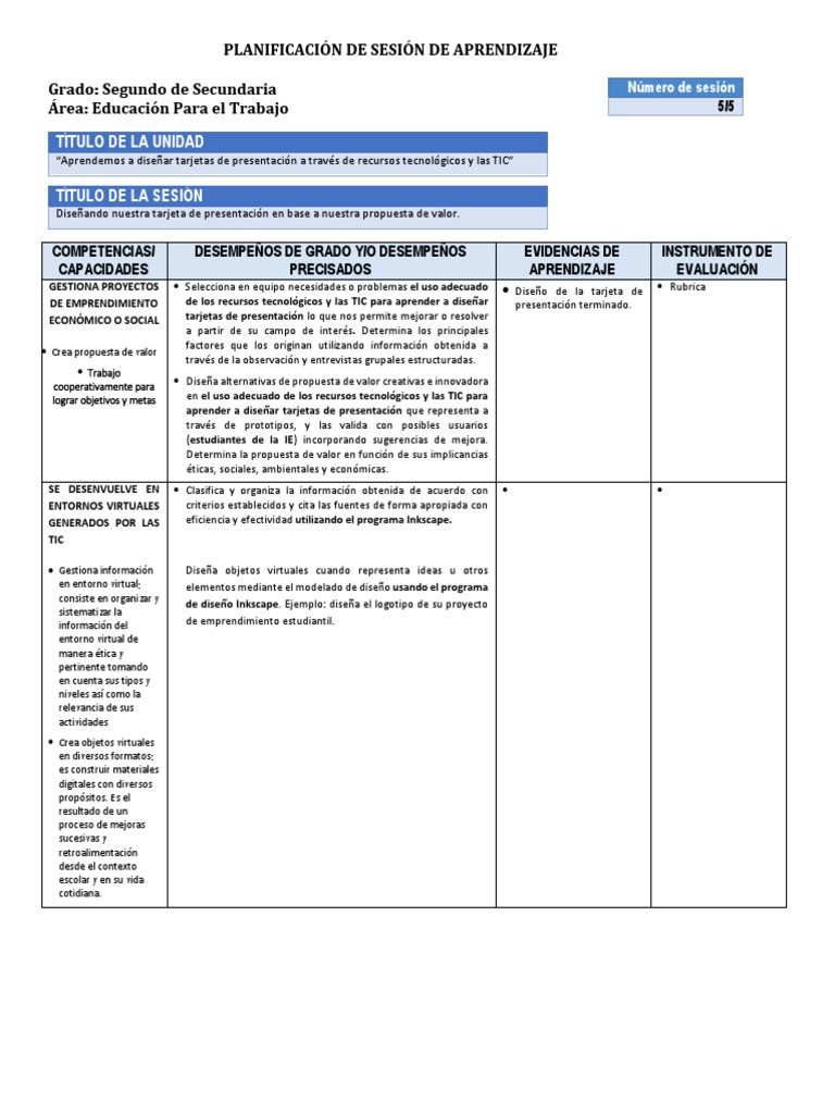 Sesión de Aprendizaje Ept | PDF | Alimentos | Aprendizaje