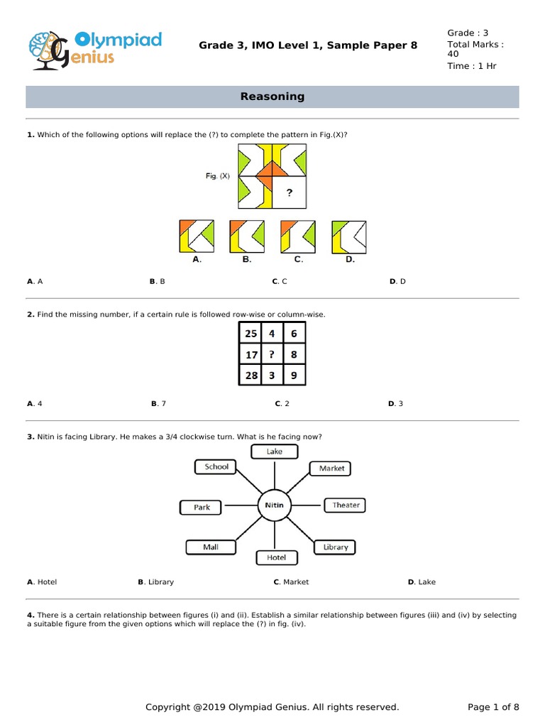 Reasoning: Grade 3, IMO Level 1, Sample Paper 8 | PDF | Nature