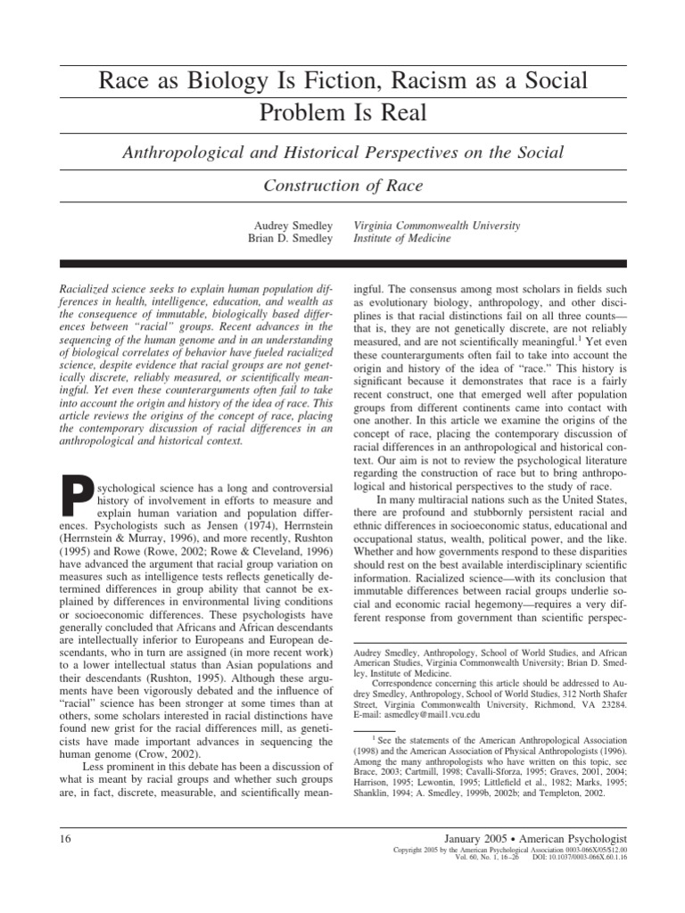 Race As Biology Is Fiction, Racism As A Social Problem Is Real | PDF ...